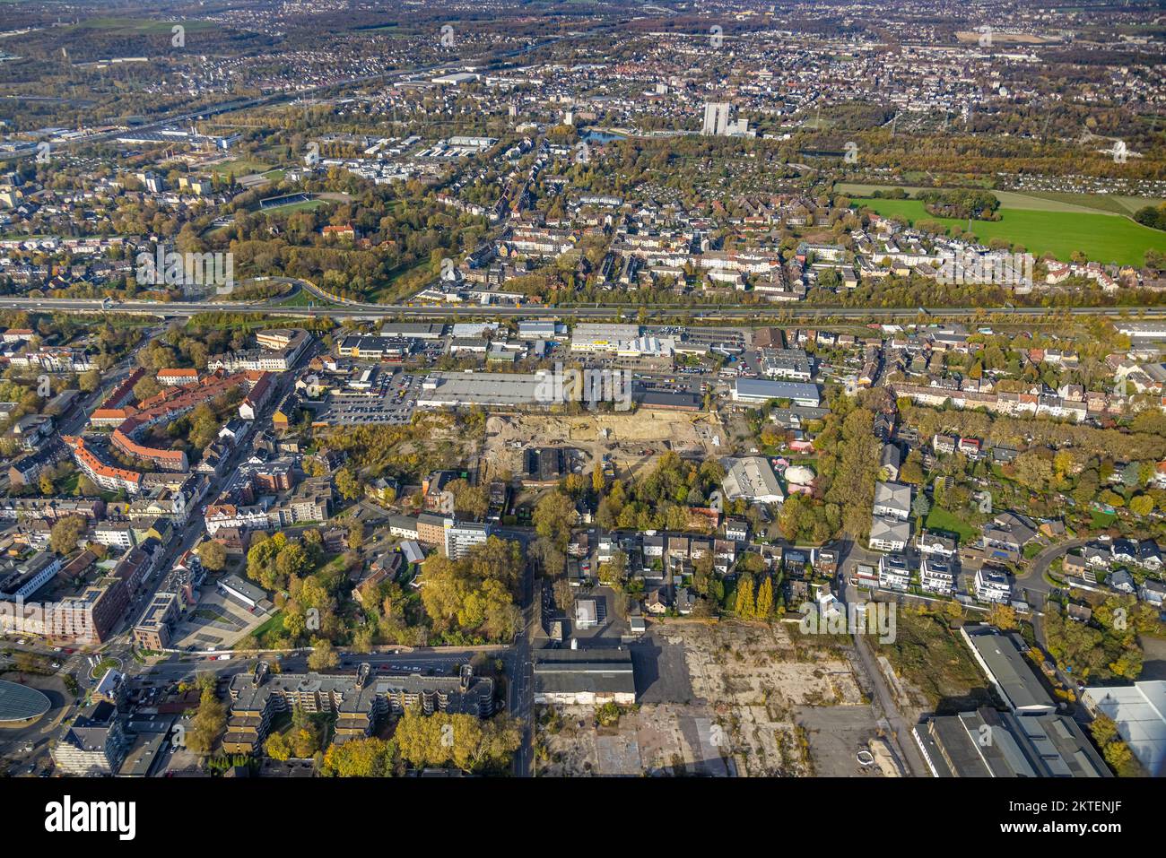 Aerial view, construction site Roonstraße, Baukau, Herne, Ruhr area ...