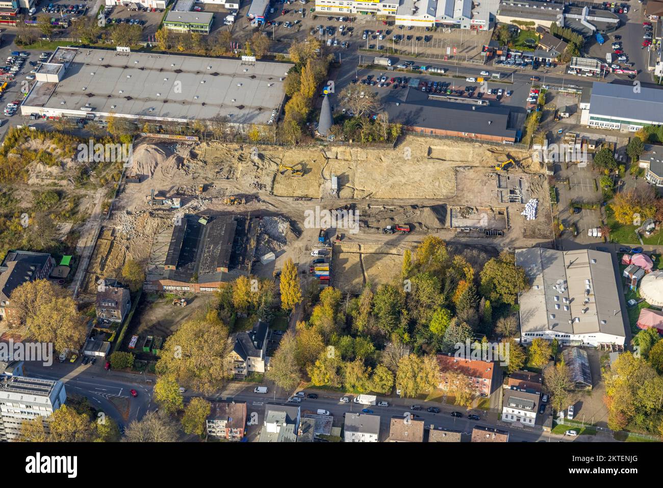 Aerial view, construction site Roonstraße, Baukau, Herne, Ruhr area ...