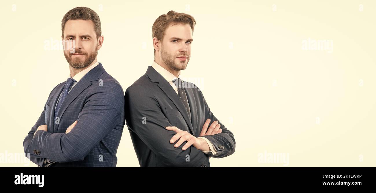 Man face portrait, banner with copy space. confident business partners ...