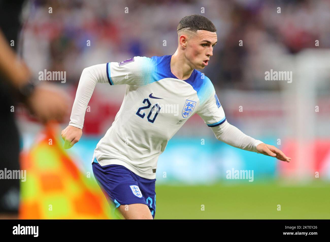 Ar Rayyan, Qatar. 29th Nov, 2022. Phil Foden of England dribbles the ...