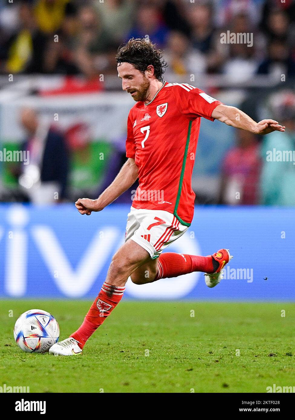 DOHA, QATAR - NOVEMBER 29: Joe Allen of Wales passes the ball during ...