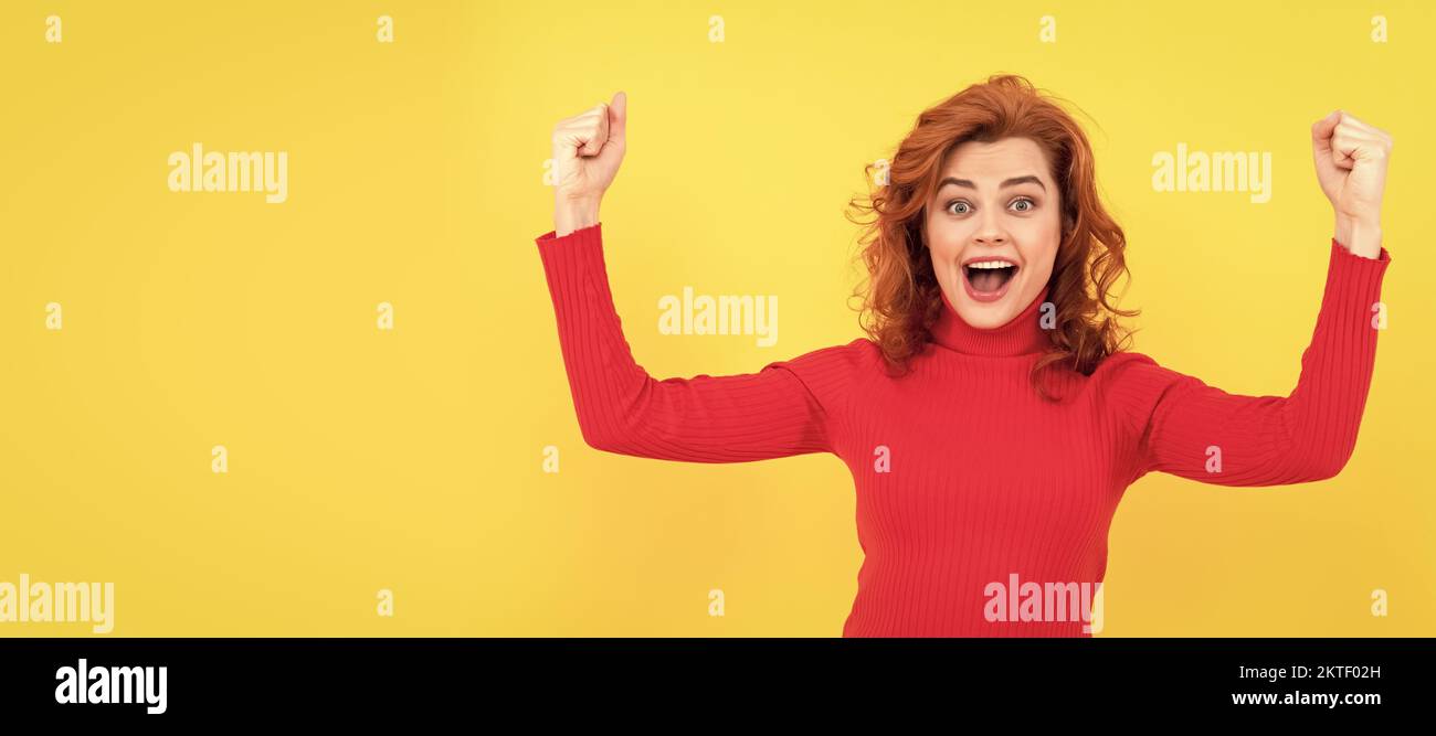 Woman isolated face portrait, banner with copy space. redhead lady ...