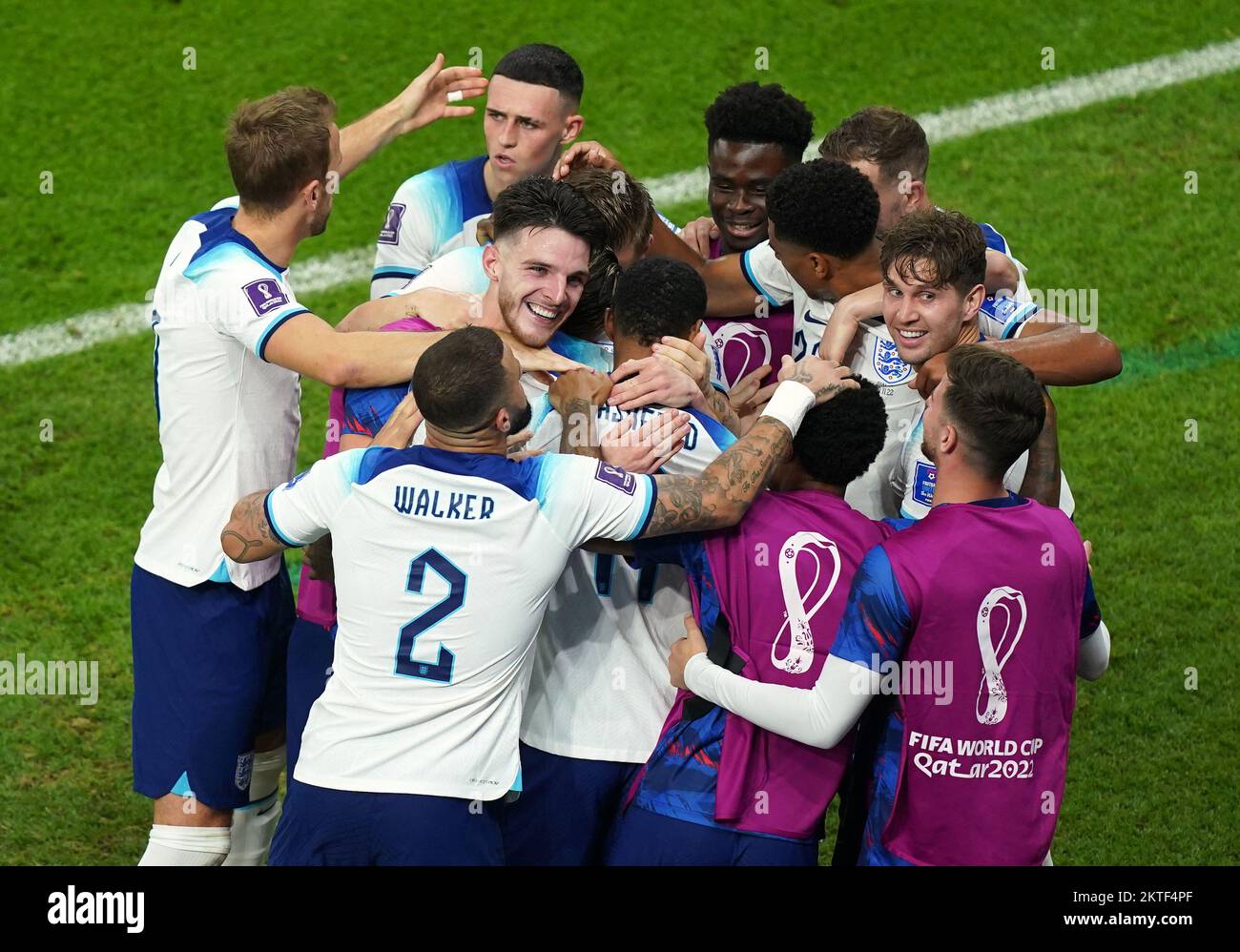 England's Marcus Rashford celebrates scoring the opening goal with team ...