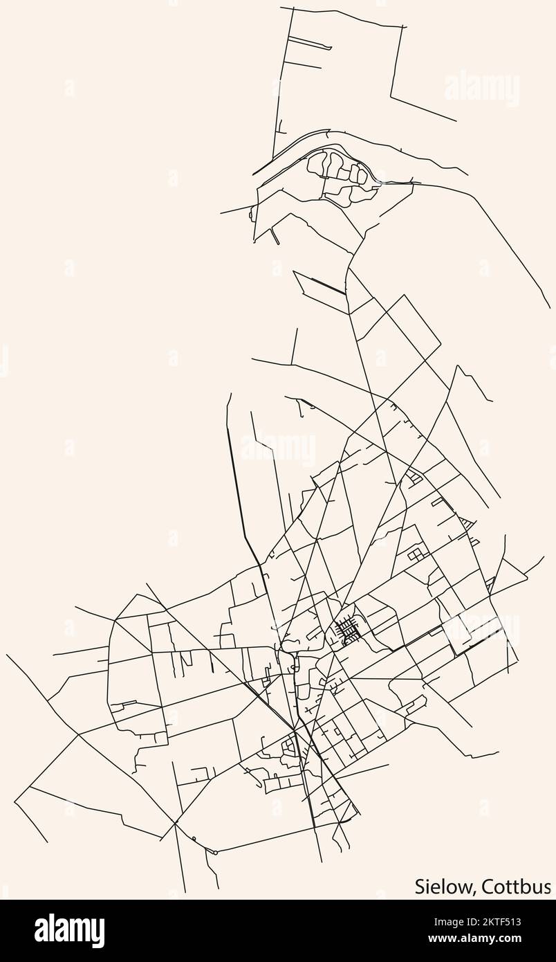 Detailed navigation black lines urban street roads map of the SIELOW ...