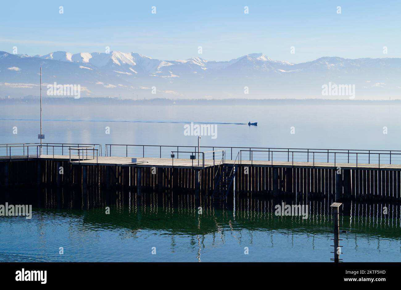 empty open air swimming pool on Lindau island on wintery lake Constance ...