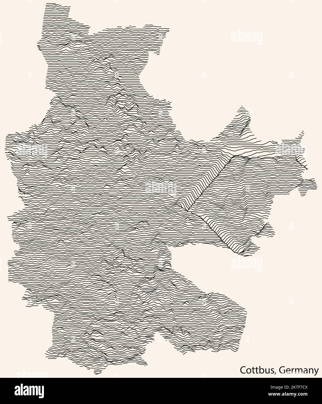 Topographic relief map of the town of COTTBUS, GERMANY with black ...