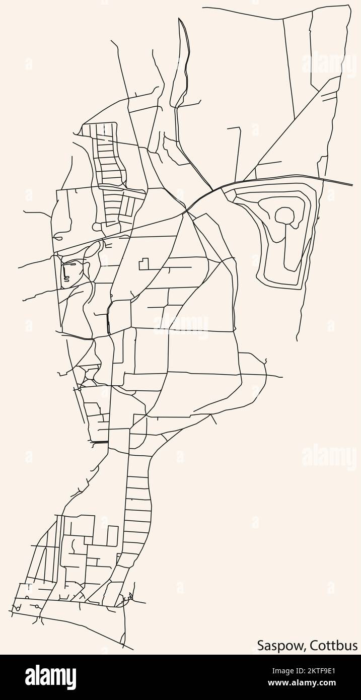 Detailed navigation black lines urban street roads map of the SASPOW ...