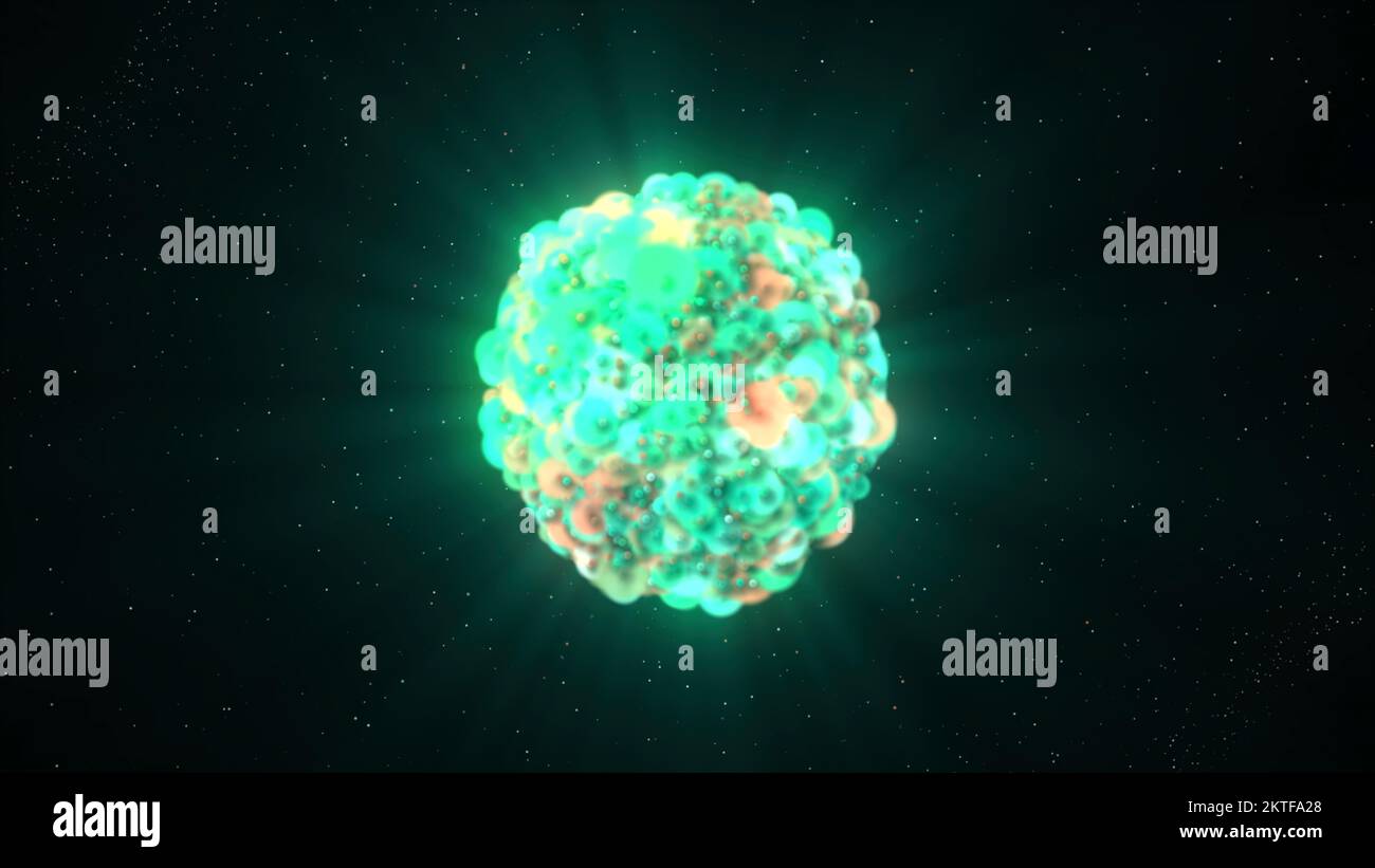 Colorful explosion of particles forming bright object. Motion. Cosmic ...