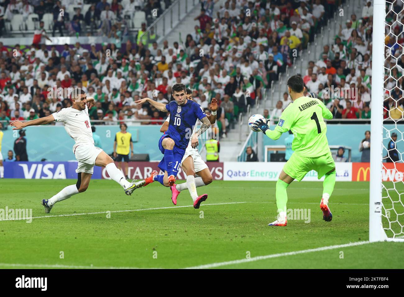 Doha, Qatar. 29th Nov, 2022. Christian Pulisic of USA scores the ...