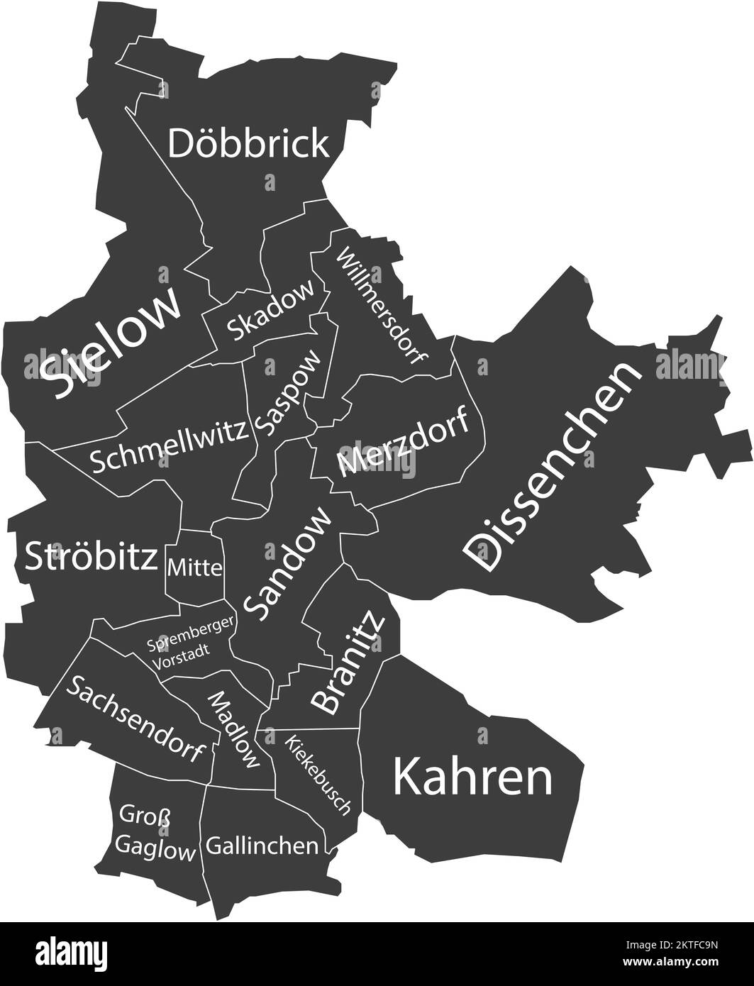 Dark gray flat vector administrative map of COTTBUS, GERMANY with name ...
