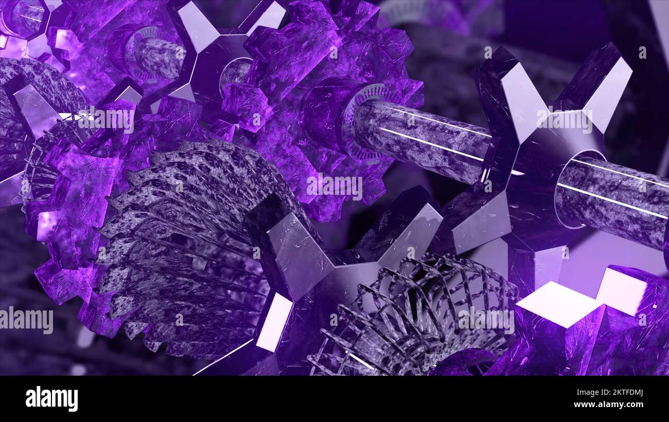 Virtual 3d engine. Motion. Moving 3d mechanism with gears and pipes ...