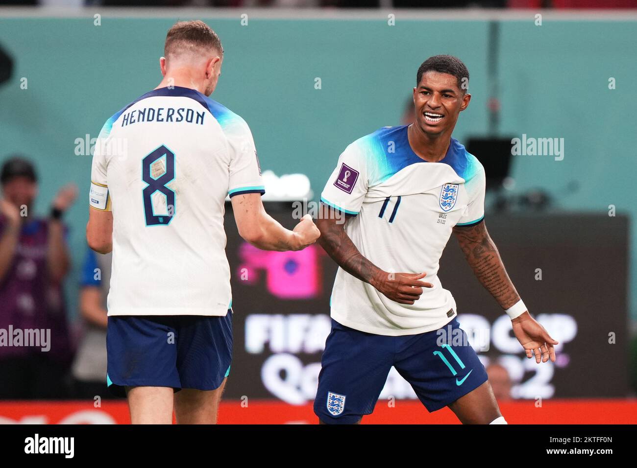 Marcus Rashford of England celebrates his goal with Jordan Henderson ...