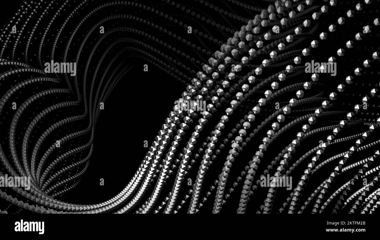 Curving animation with chains of dots. Design. 3D structure with chains ...