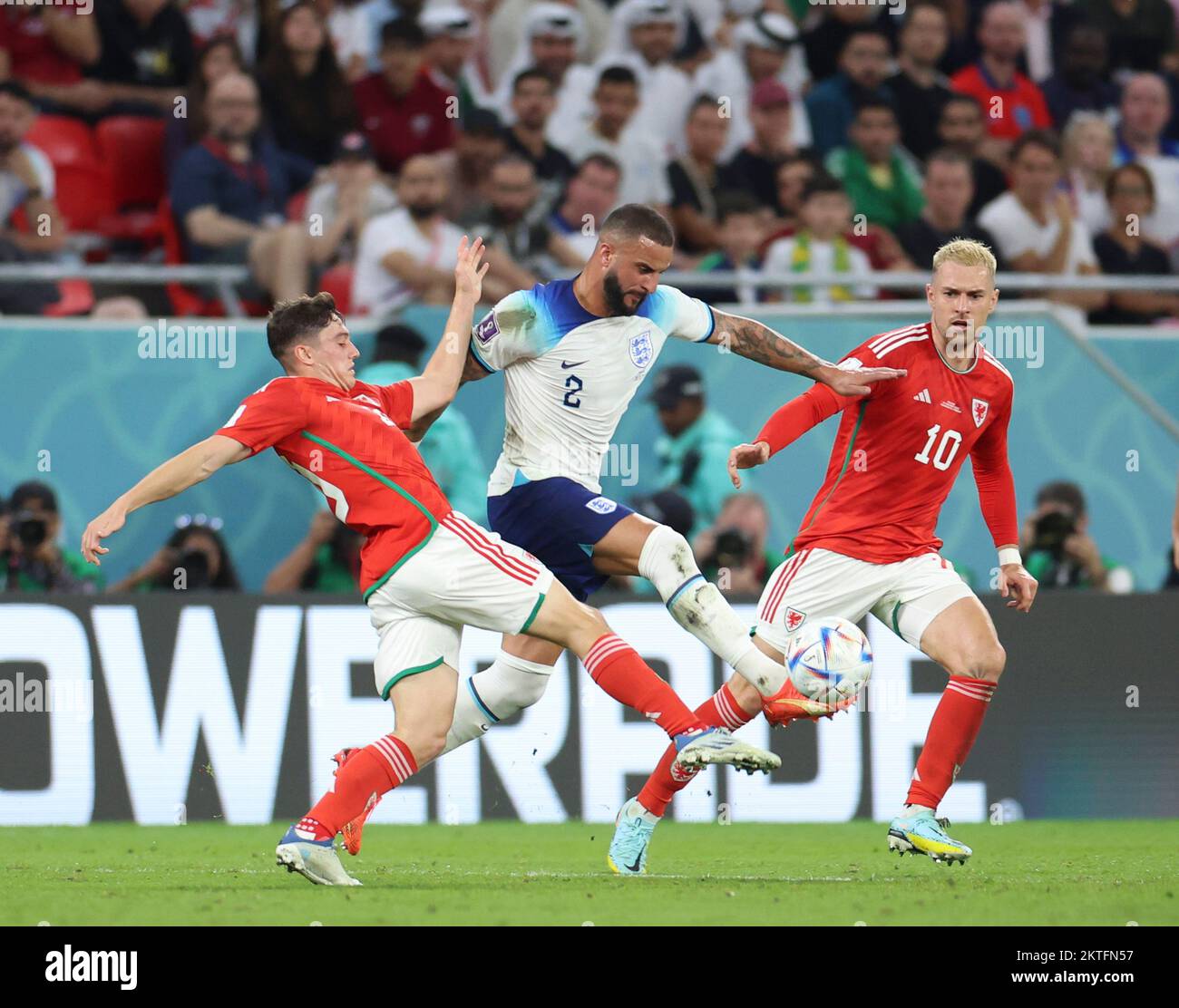 Al Rayyan, Qatar. 29th Nov, 2022. Kyle Walker (C) of England during the ...