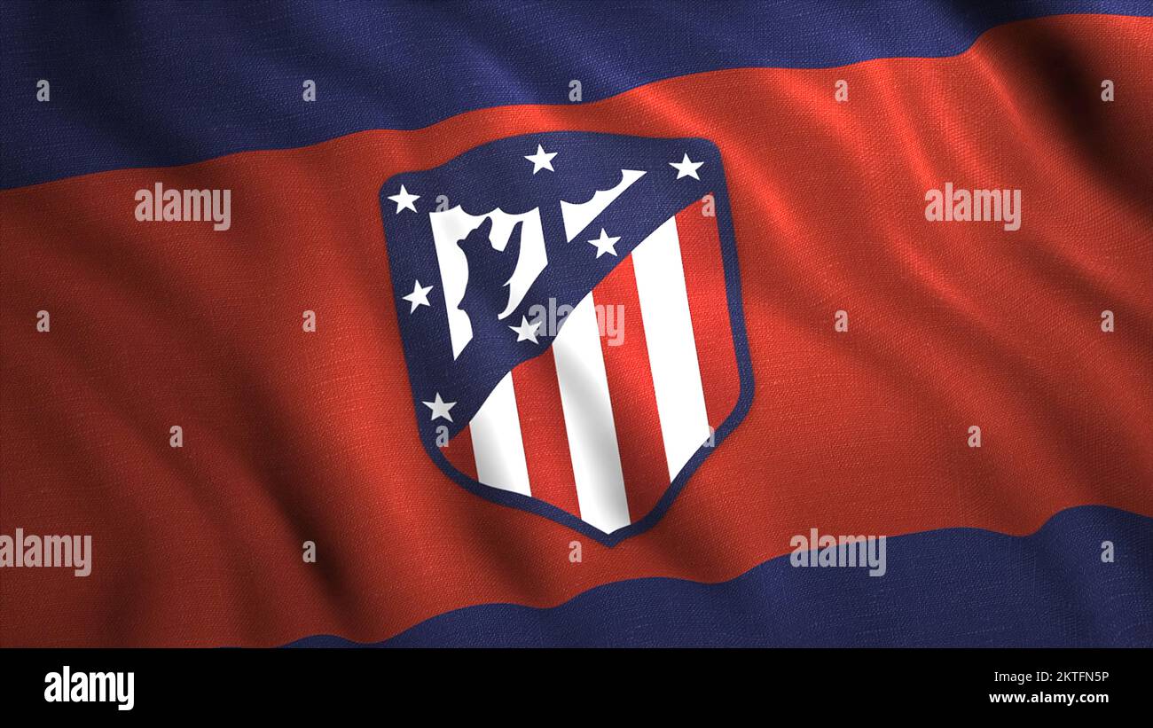 Flags with emblems of football clubs. Motion. Spanish football club ...