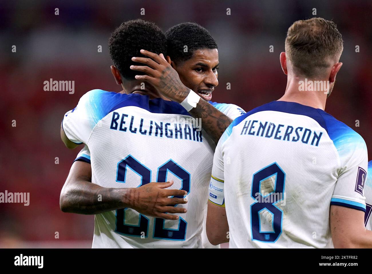 England's Marcus Rashford celebrates scoring their third goal of the ...