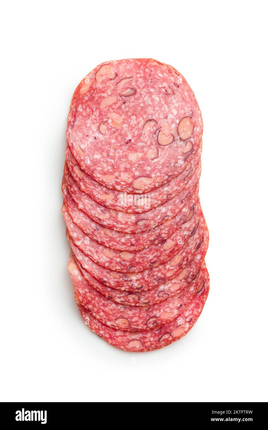 Sliced mexican salami with beans isolated on the white background Stock ...