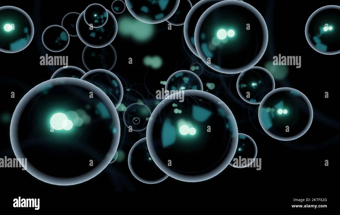 3d bubbles move in stream. Design. Large soap bubbles move in stream on ...