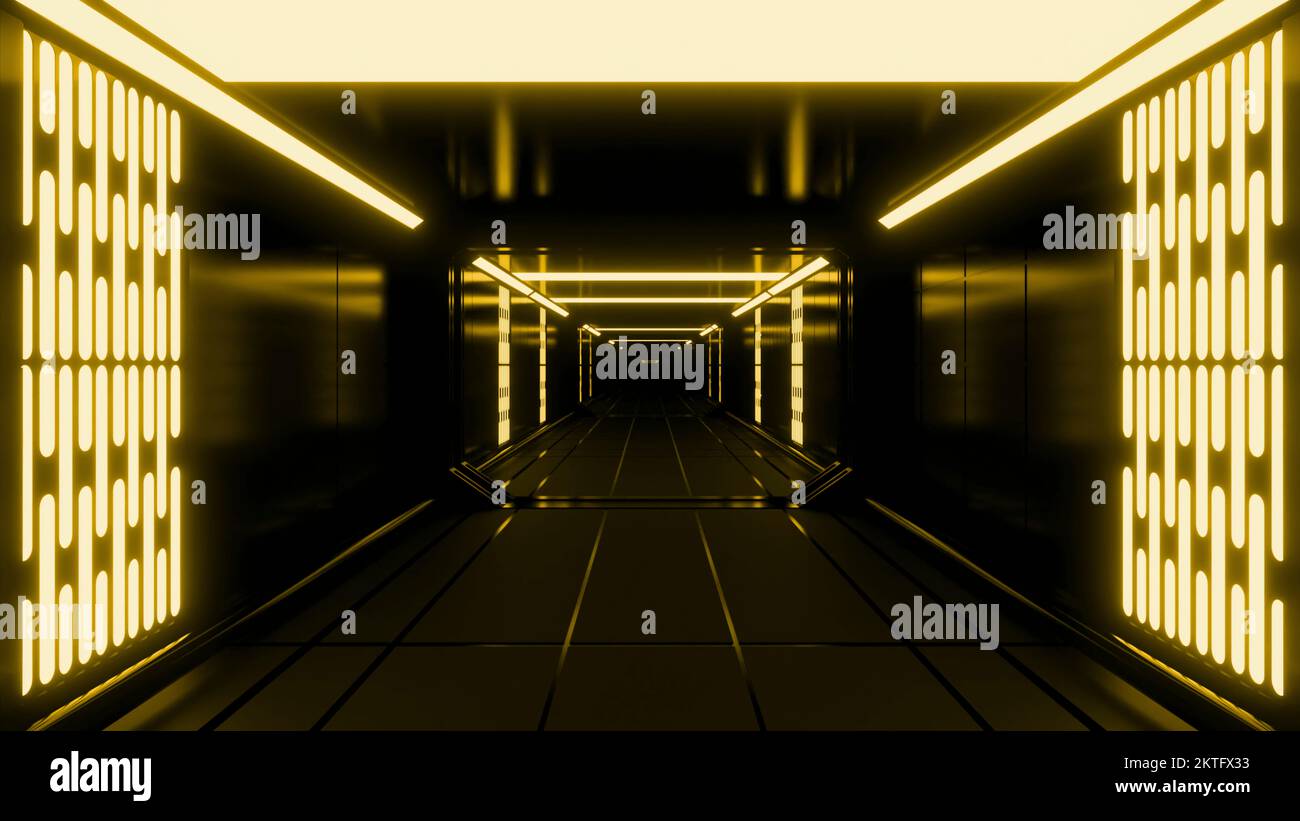 Traffic in futuristic corridor with neon lines. Design. 3D corridor ...