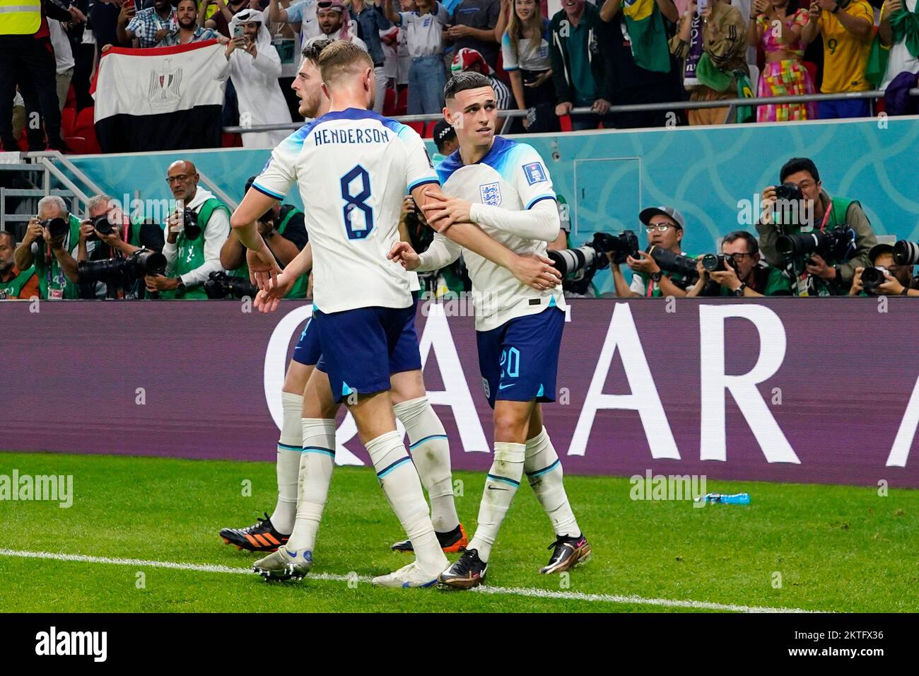 Rayan, Qatar. 29th Nov, 2022. Phil Foden of England celebrates his goal ...