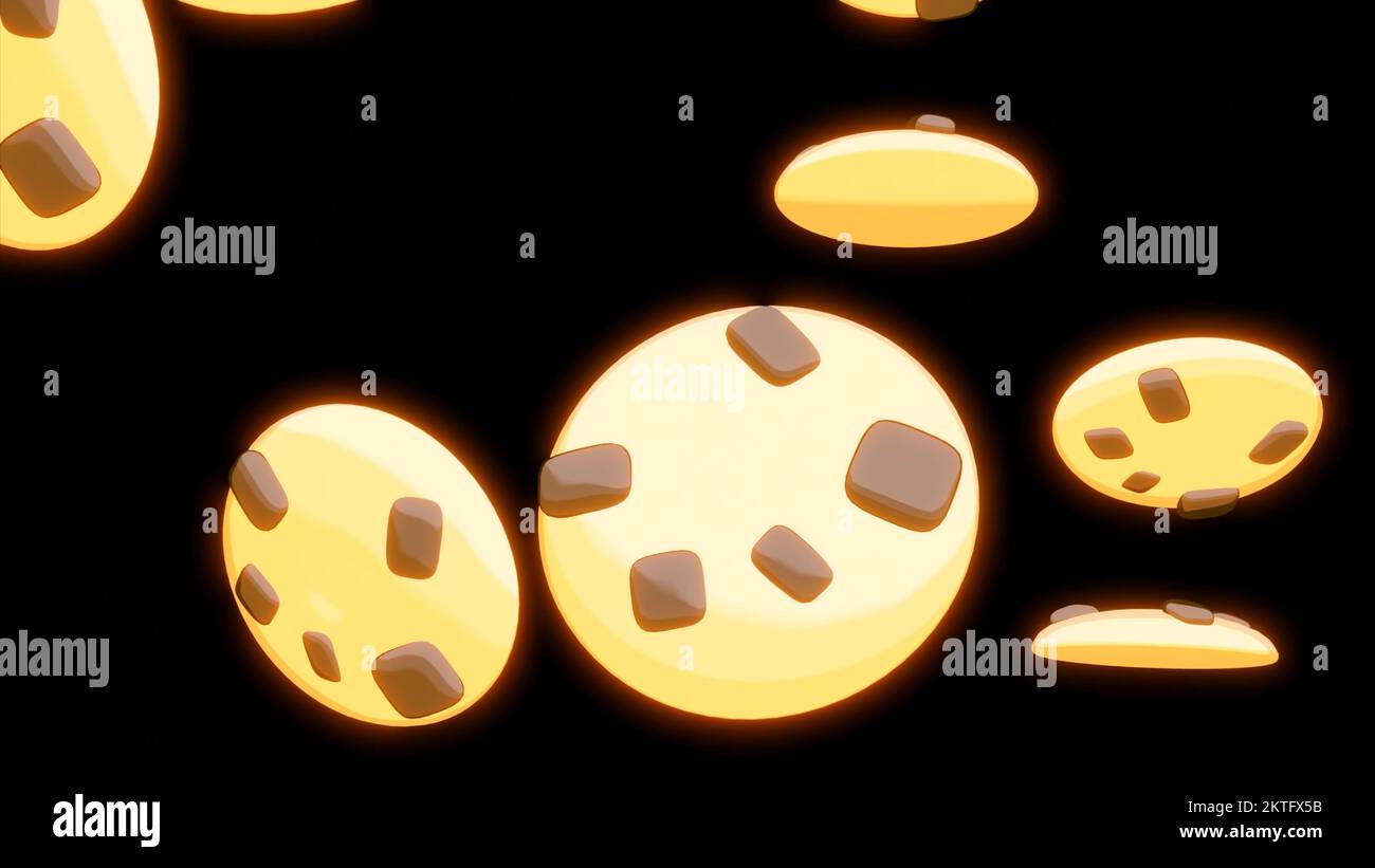 Falling 3d Cookies. Design. Cookies with chocolate chips fall on black ...