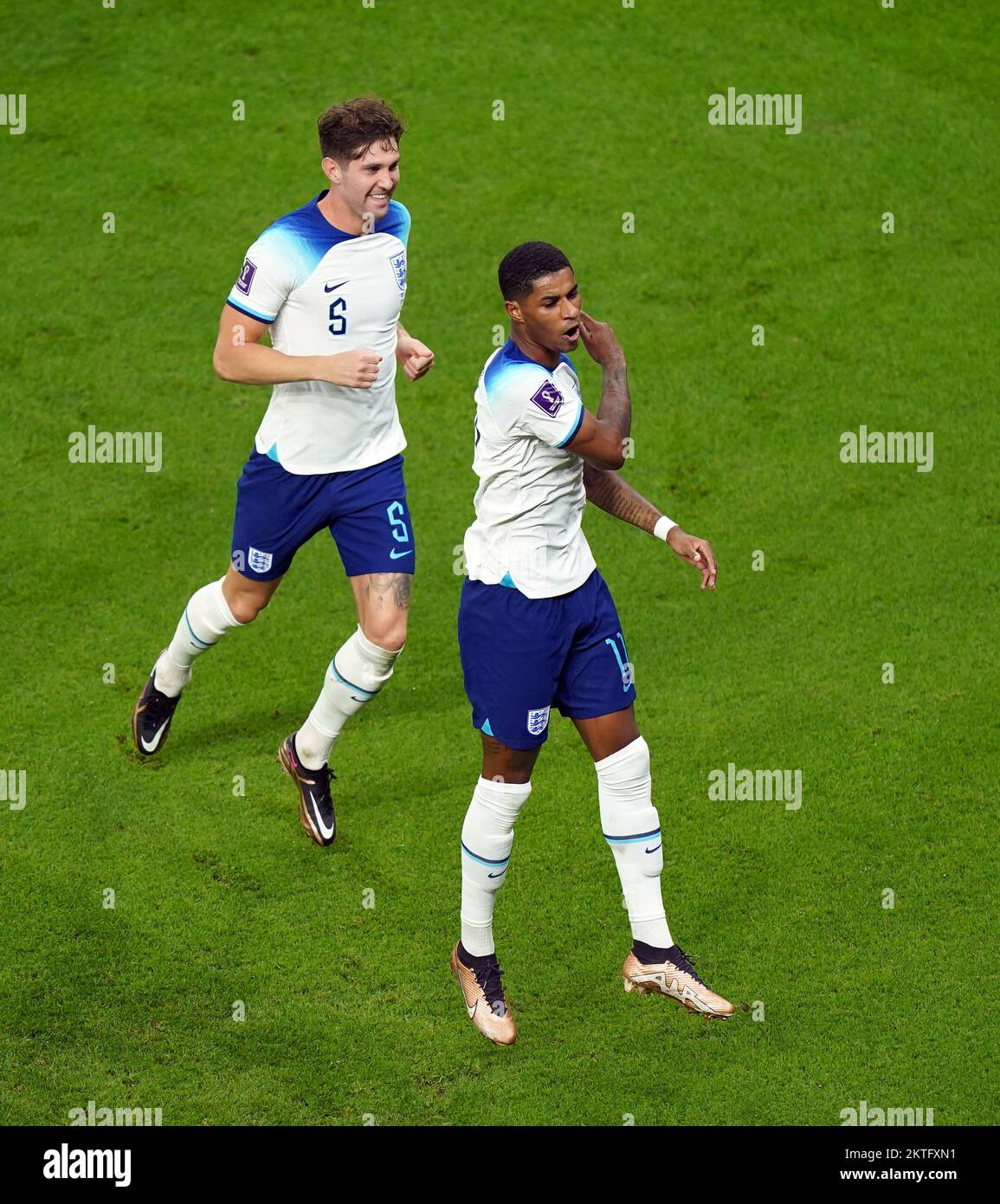 England's Marcus Rashford celebrates scoring the opening goal during ...