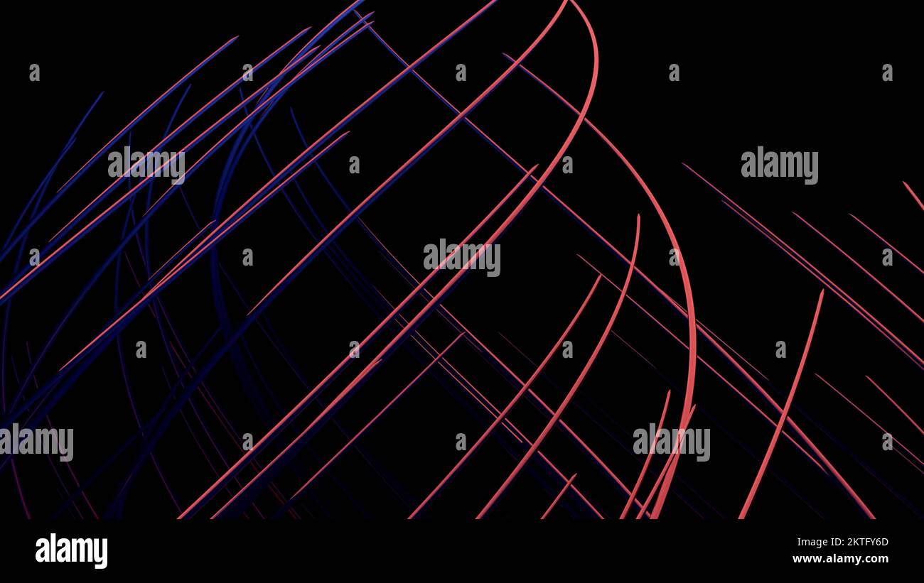 Colorful lines intersect. Design. Thin lines bend and weave on black ...
