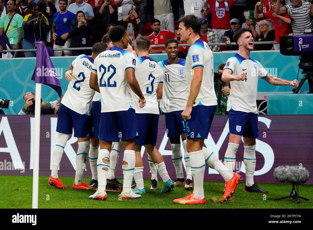 Rayan, Qatar. 29th Nov, 2022. Phil Foden of England celebrates his goal ...