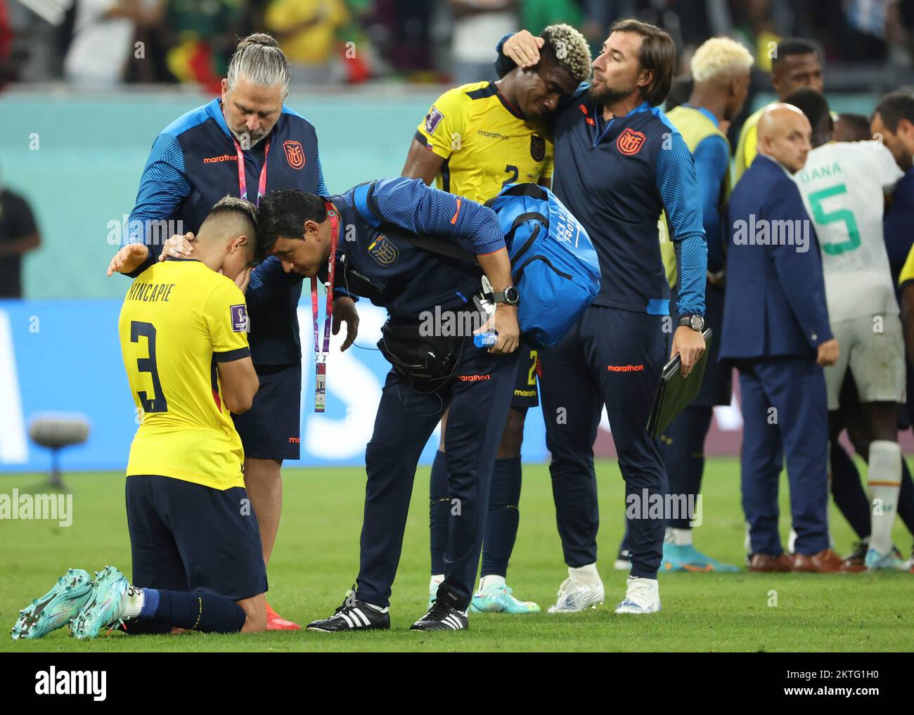 Doha, Qatar. 29th Nov, 2022. Players of Ecuador react after the Group A ...