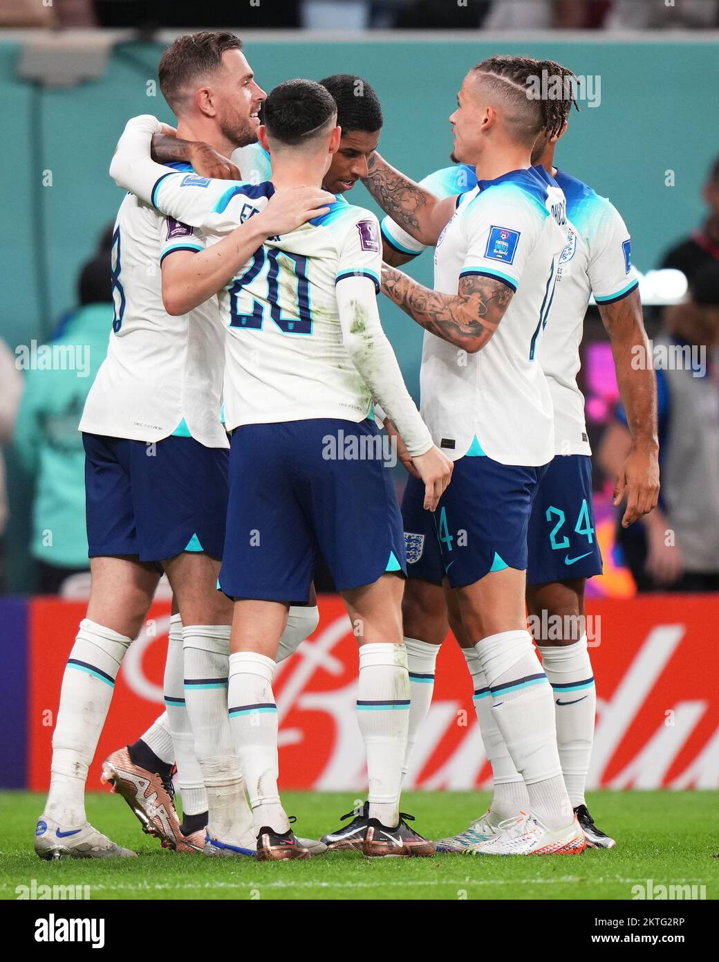 Marcus Rashford of England celebrates his goal with his teammates ...