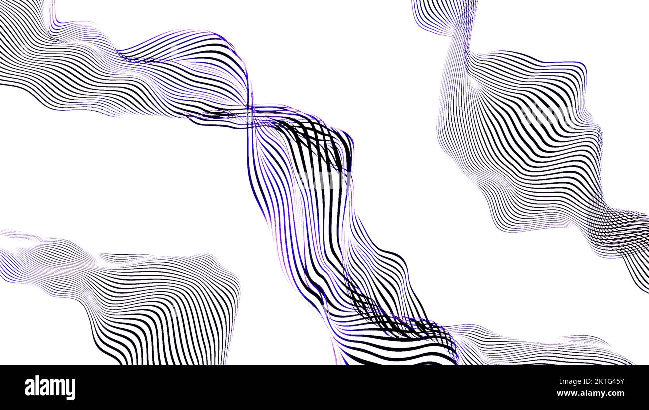 Animation with 3d stripes of wavy lines. Design. Curved lines move in ...