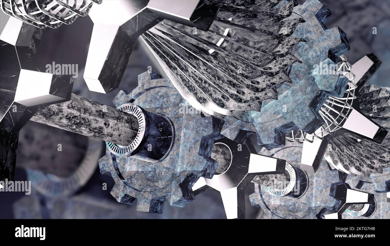 Virtual 3d engine. Motion. Moving 3d mechanism with gears and pipes ...