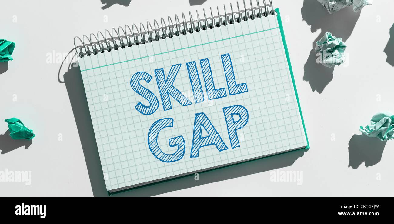Writing displaying text Skill Gap, Business approach Refering to a person's weakness or ...