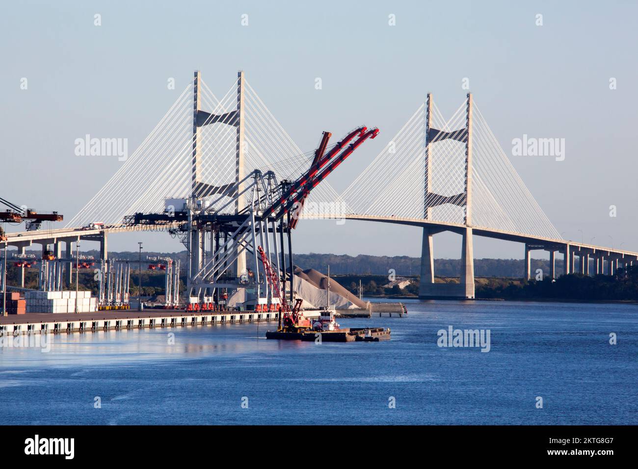 The industrial view of Jacksonville city port and a large suspension ...