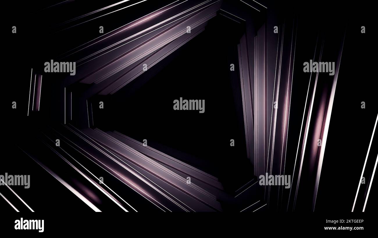 Dark triangular tunnel moving into the distance, abstract geometric ...