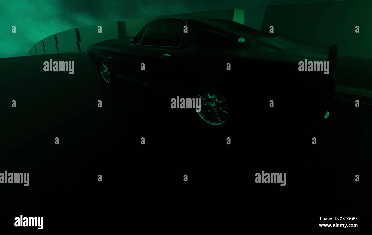 Green background with a dark background. Design.A big dark car moving ...