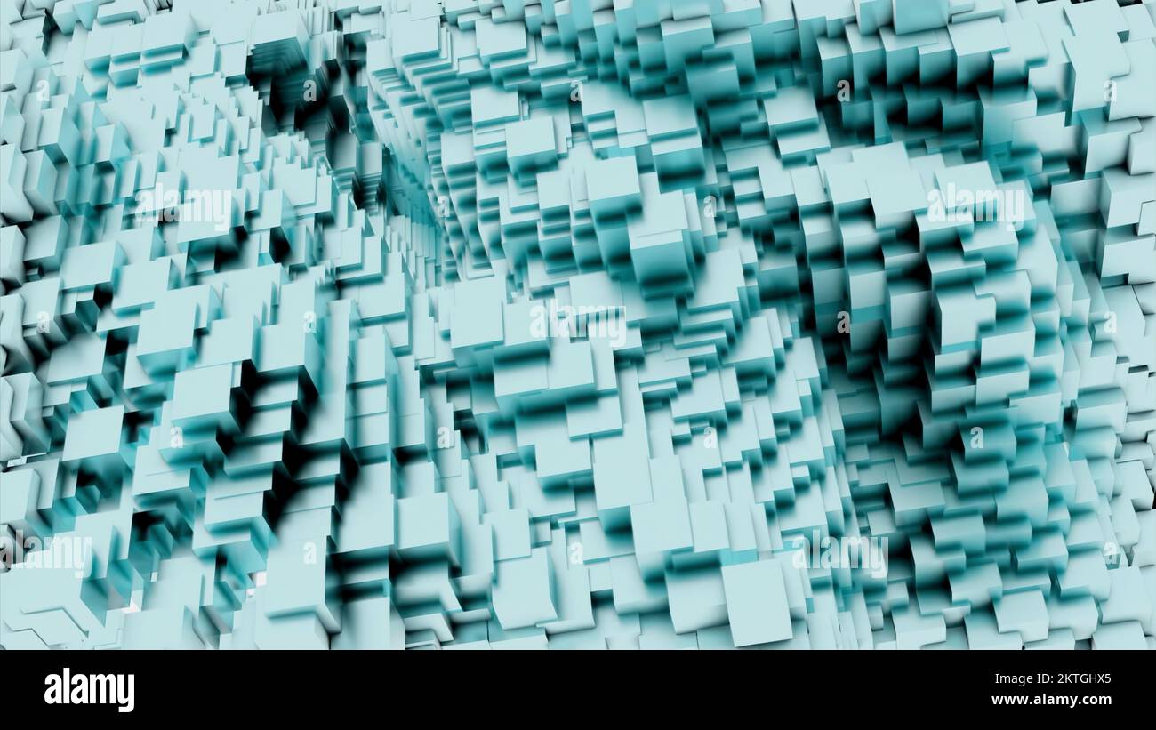 Moving stream of squares in matrix. Design. 3D cubes move quickly in flow of virtual space ...