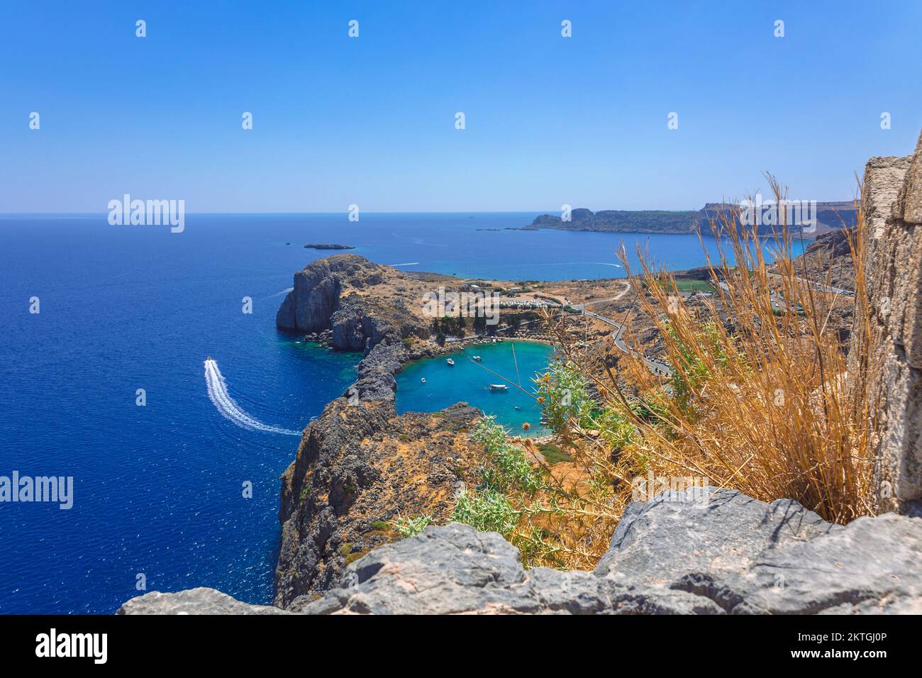 Panoramic view of Saint Pauls Bay in shape of heart from Acropolis of ...