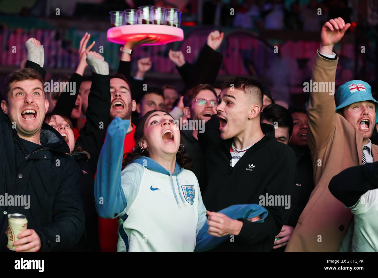 England fans celebrate after England’s Phil Foden scores their side’s ...