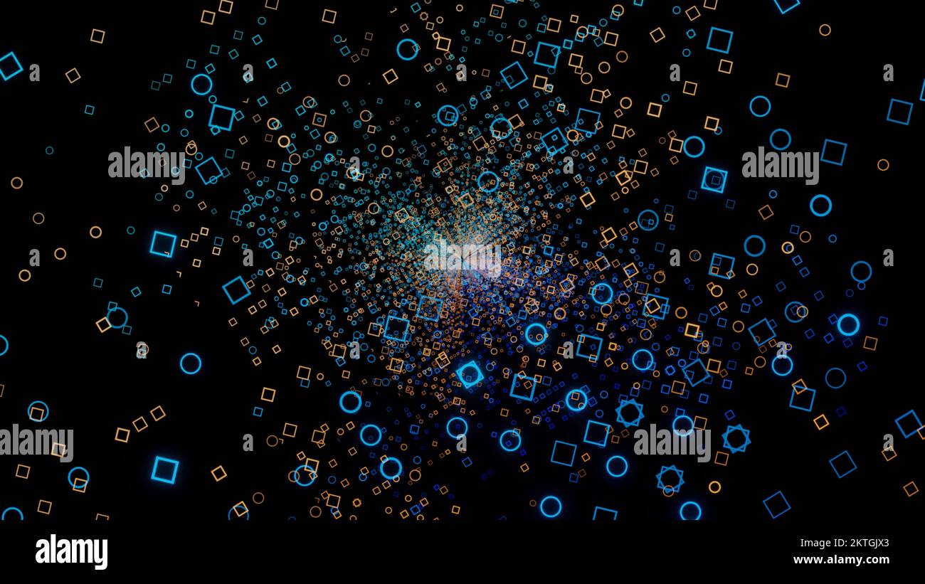 Motion of futuristic small squares in digital virtual space. Design ...