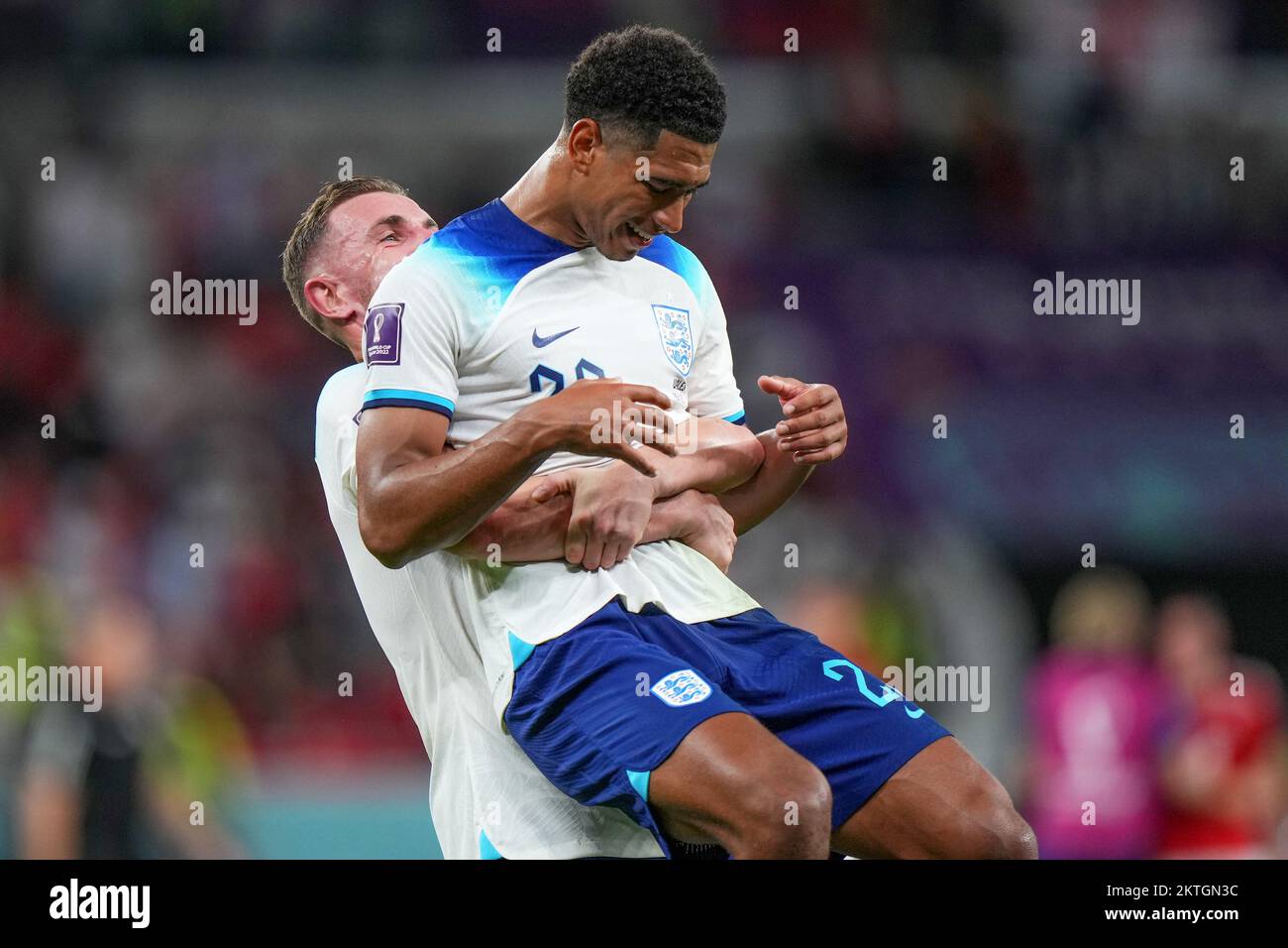 Jude Bellingham with Jordan Henderson of England during the FIFA World Cup Qatar 2022 match ...