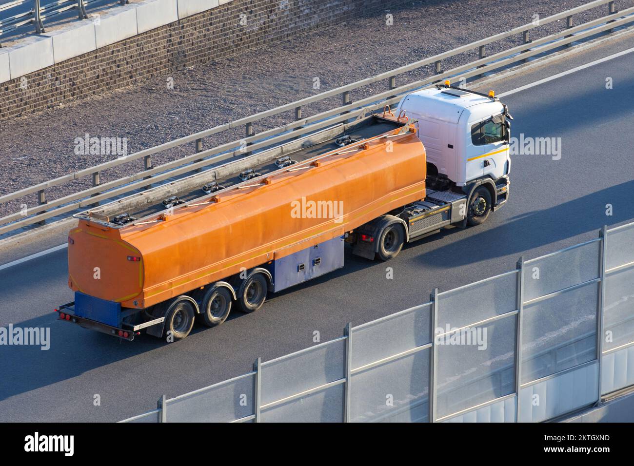 Fuel truck waiting in line for unloading at a fuel automobile refueling ...