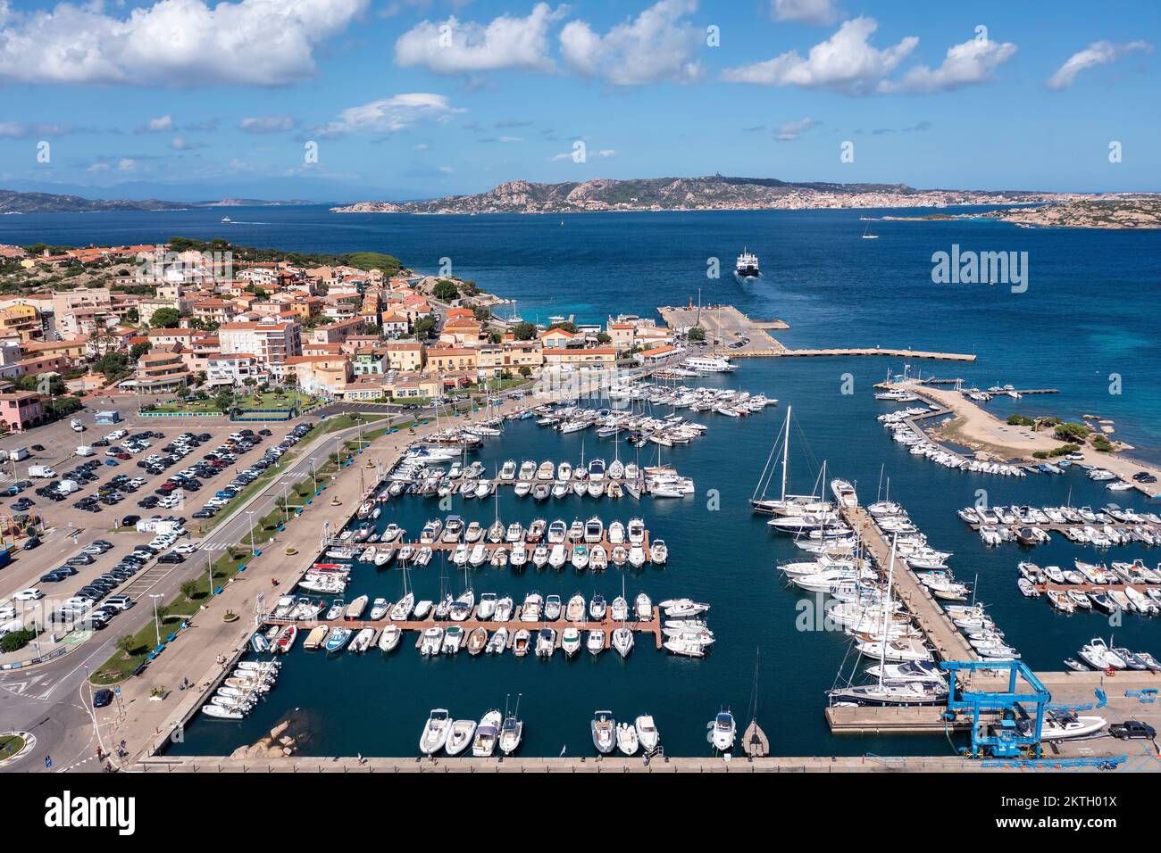 Aerial view of the port of Palau with a ferry headed to the La ...