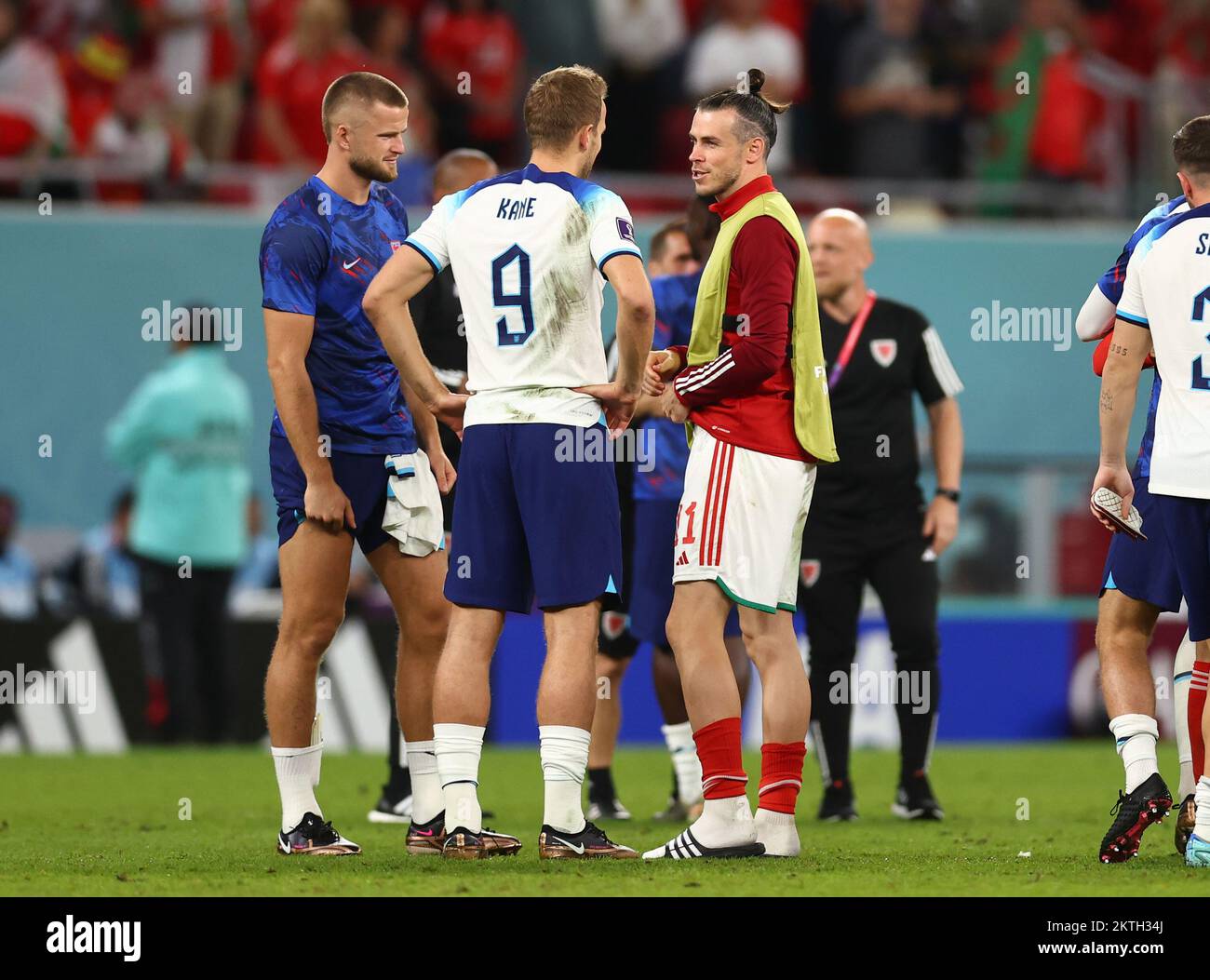 Al Rayyan, Qatar, 29th November 2022. Harry Kane of England talks to ...