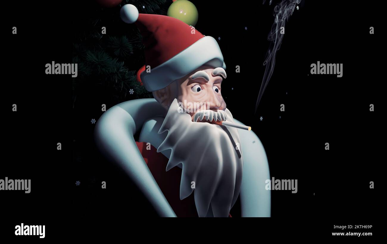 Bad Santa Claus. Design. 3D animation of Santa Claus with cigarette ...