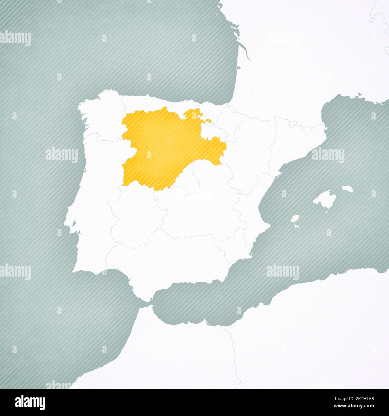 Castile and Leon on the map of Iberian Peninsula with softly striped ...