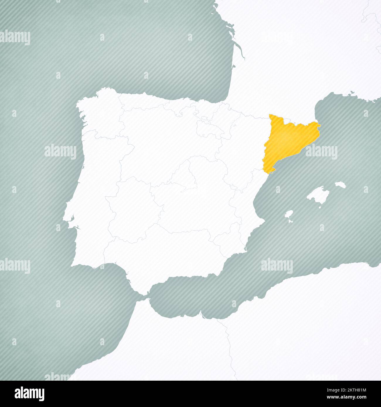 Catalonia on the map of Iberian Peninsula with softly striped vintage ...