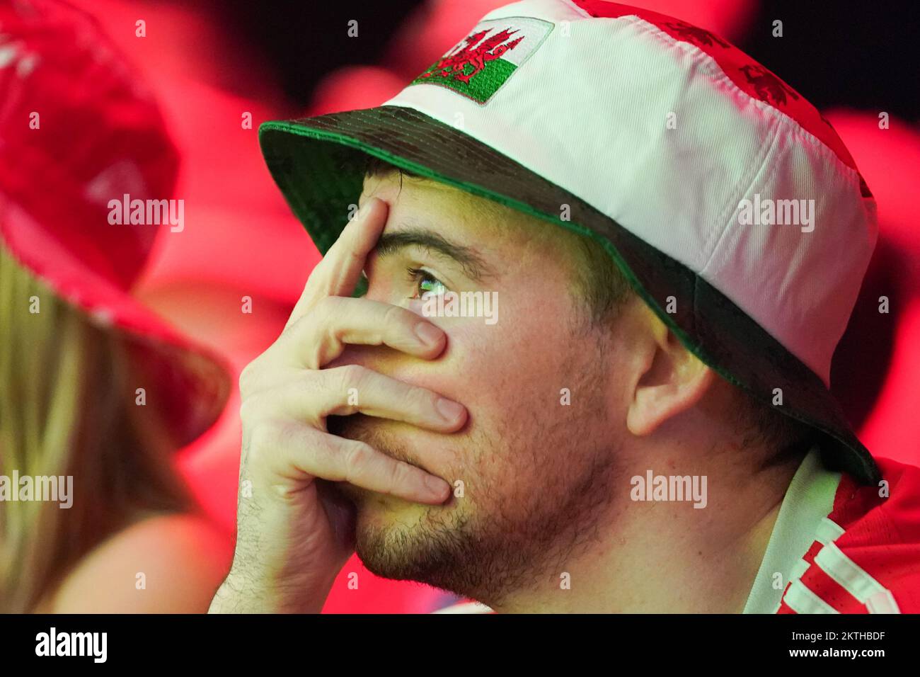 A dejected Wales fan looks on at the Budweiser Fan Festival London at ...