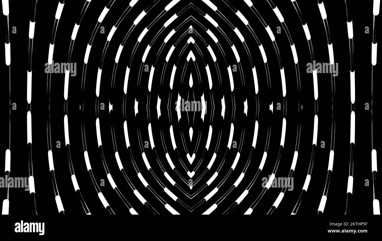 Abstract bended dark tubes with moving long lights on a black ...