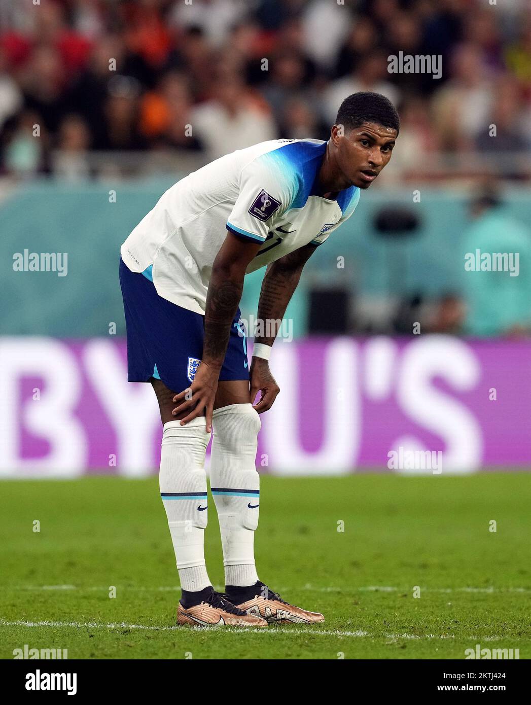 England’s Marcus Rashford during the FIFA World Cup Group B match at ...